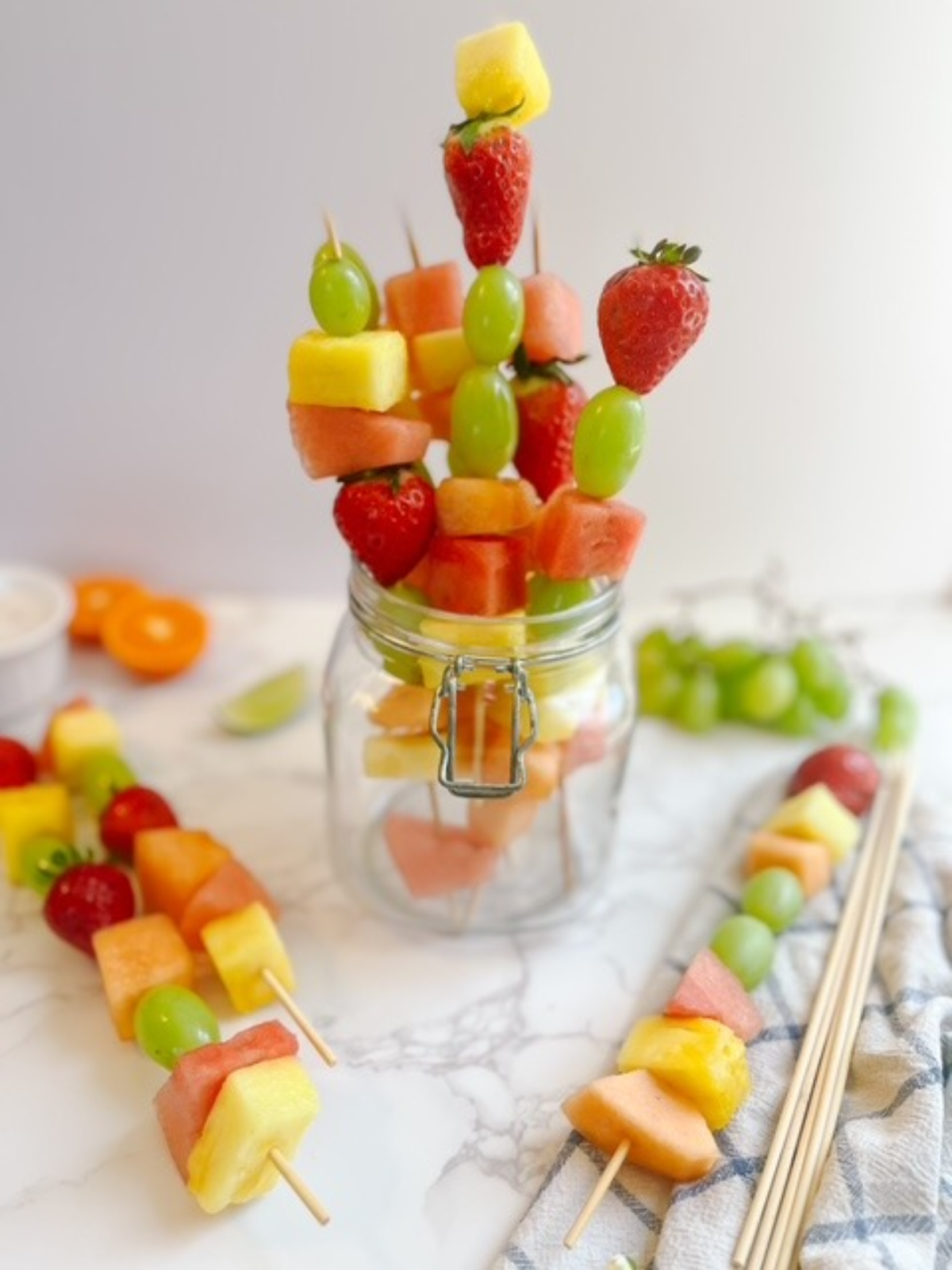 Easy Fruit Kabobs with a High Protein Fruit Dip - This Hygge Home